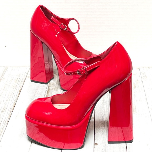 Shoes | New Red Patent Mary Jane Platform Chunky Heel Pumps | Poshmark